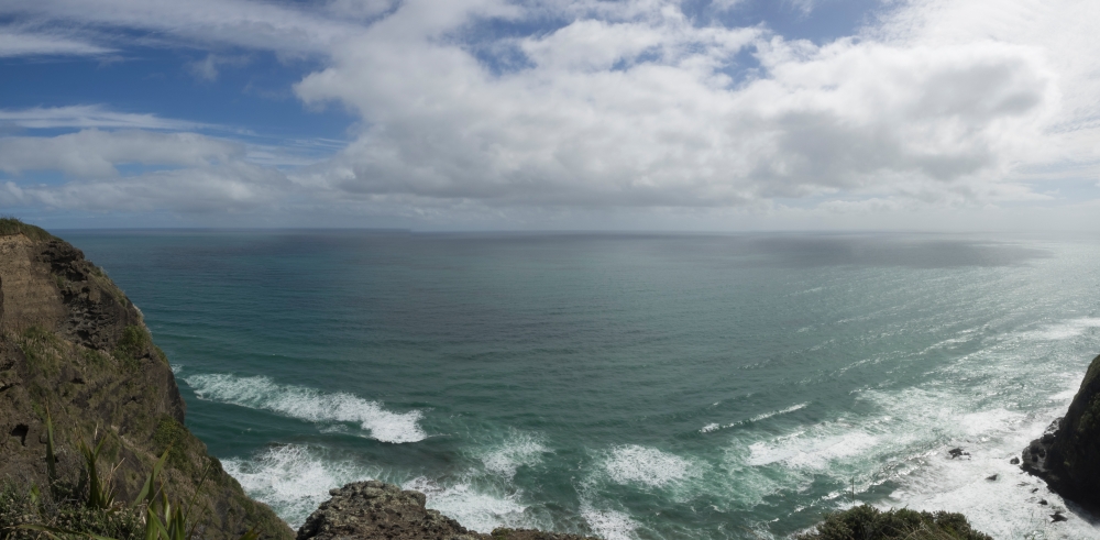 Elevated view of the Piha Beach, Waitakere Ranges Regional Park ...