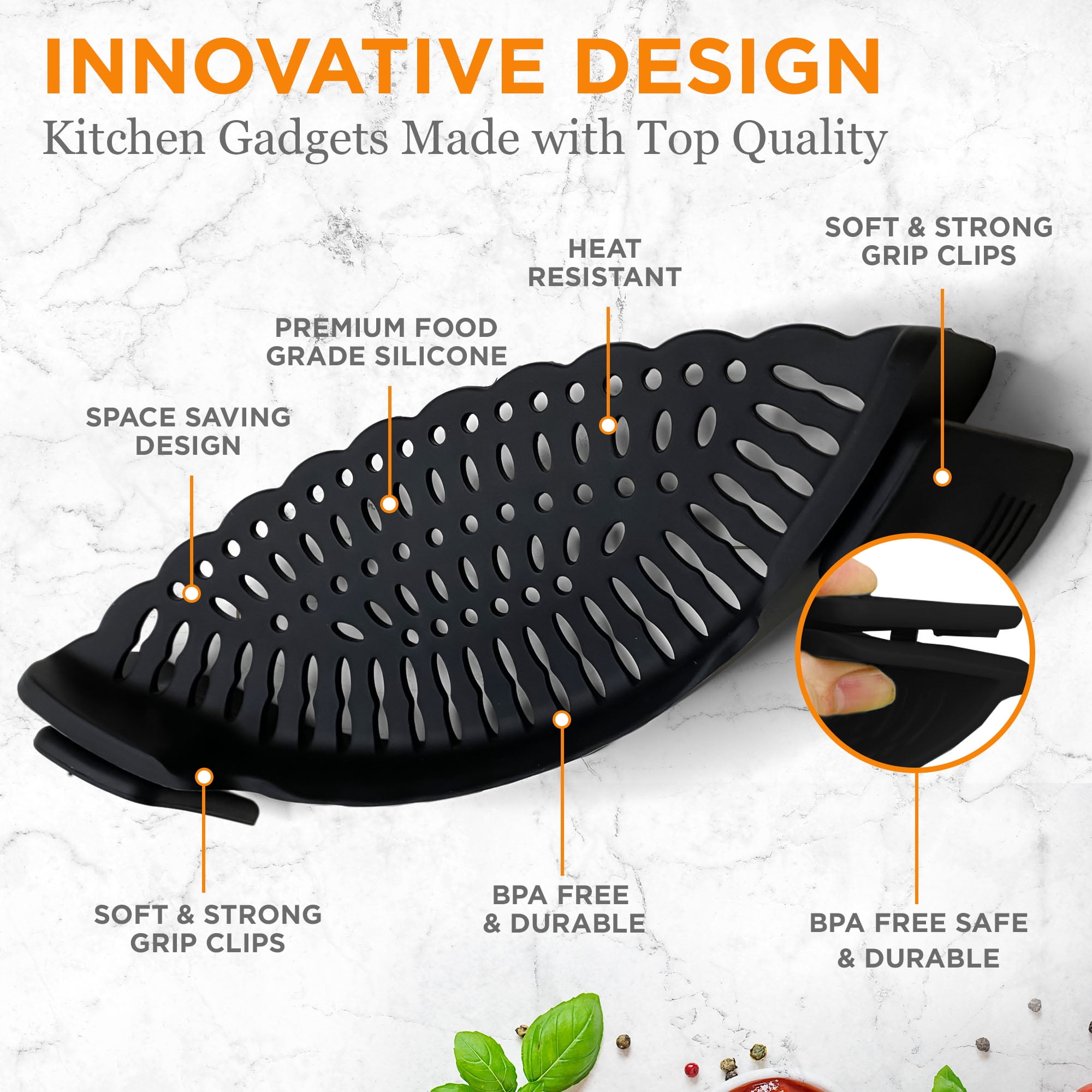 Elevation B Kitchen Clip on Silicone Colander Strainer - Fits All Pots ...