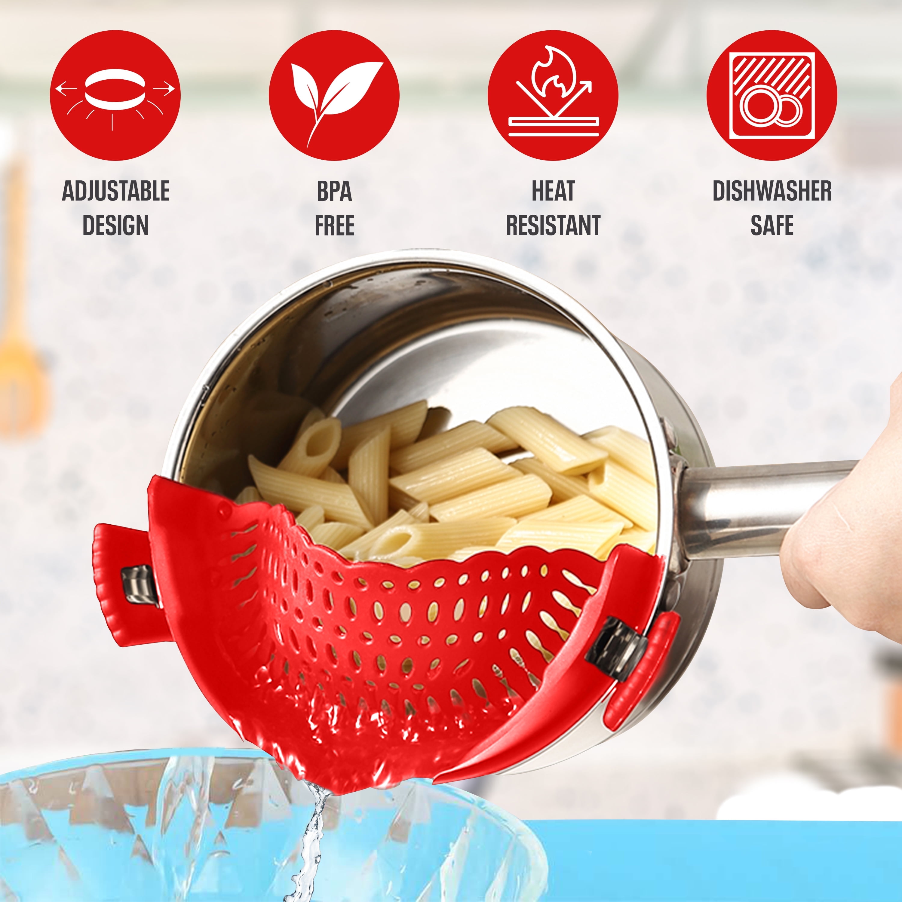 Elevation B Kitchen Clip on Silicone Colander Strainer - Fits All Pots ...