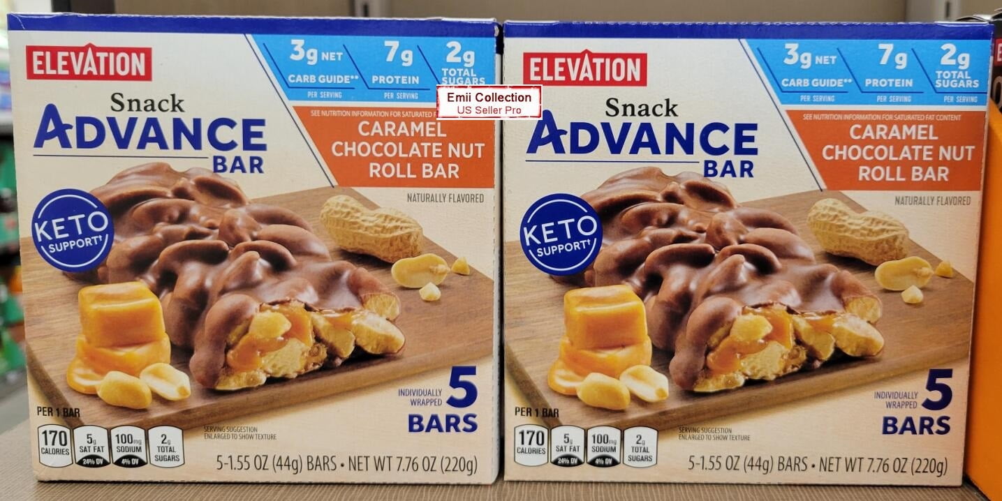 Elevation Caramel Chocolate Nut Roll Bar Snack Advance Bar Keto Support ...
