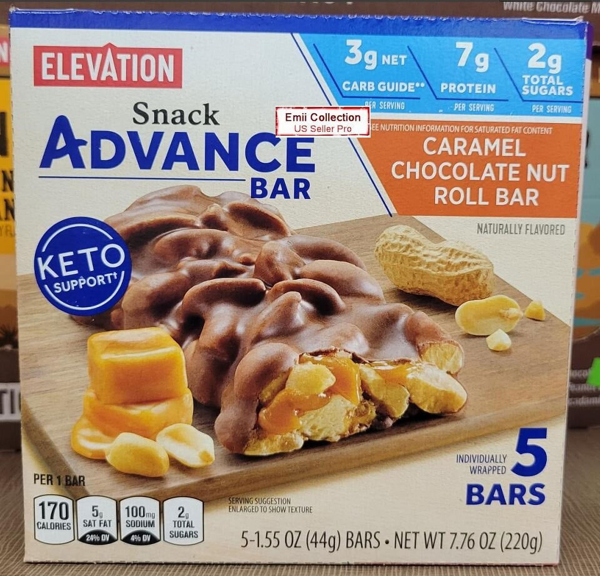 Elevation Caramel Chocolate Nut Roll Bar Snack Advance Bar Keto Support ...