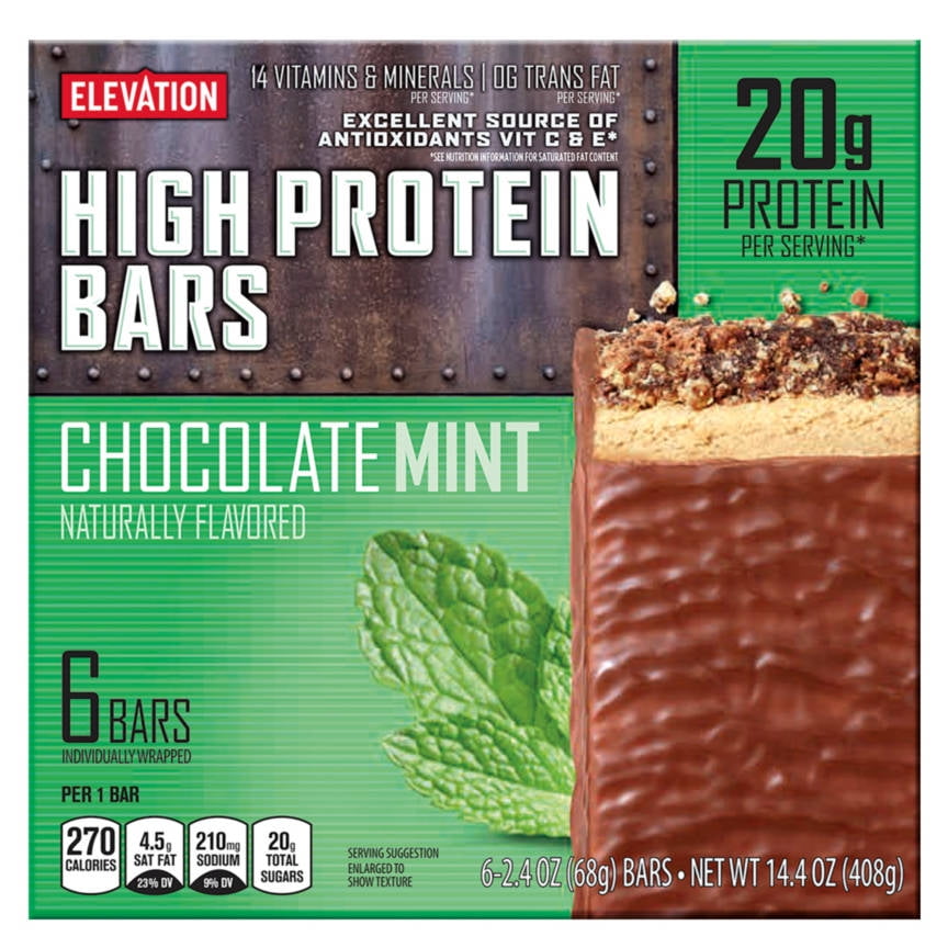 Elevation Chocolate Mint High Protein Bars, 6 count - Walmart.com