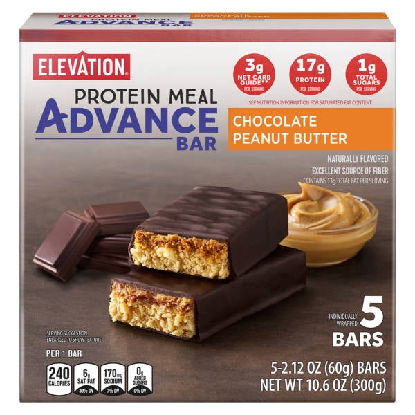 Elevation Chocolate Peanut Butter Advance Meal Bars, 5 count - Pack of ...