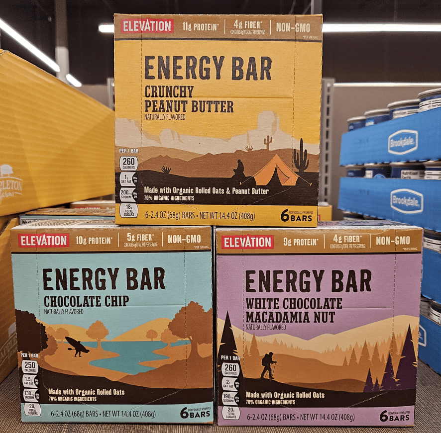 Elevation Energy Crunchy Peanut Butter, Chocolate Chip, White Chocolate Macadamia Nut Bar 14.4oz ...
