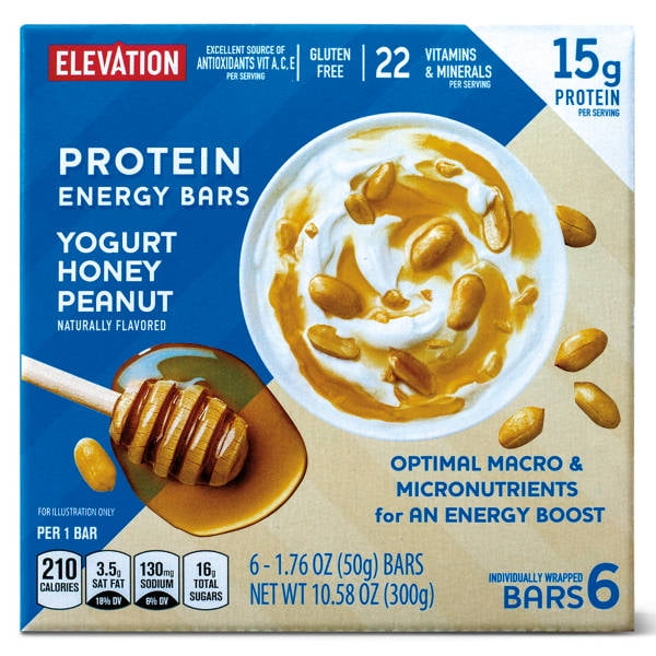 Elevation Gluten Free Yogurt Honey Peanut Protein Energy Bars, 6 count ...