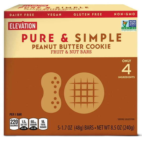 Elevation Peanut Butter Cookie Pure and Simple Fruit and Nut Bars, 5 ...