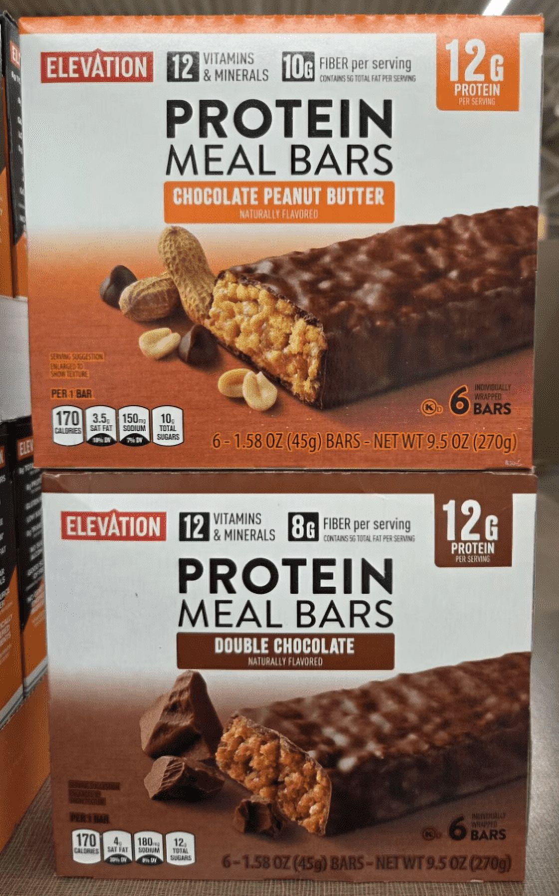 Elevation Protein Meal Bars Chocolate Peanut Butter and Double ...