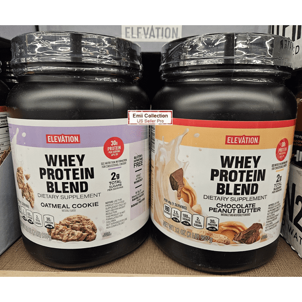Elevation Whey Protein Blend Oatmeal Cookie & Chocolate Peanut Butter 32oz 907g (2 Tubs ...