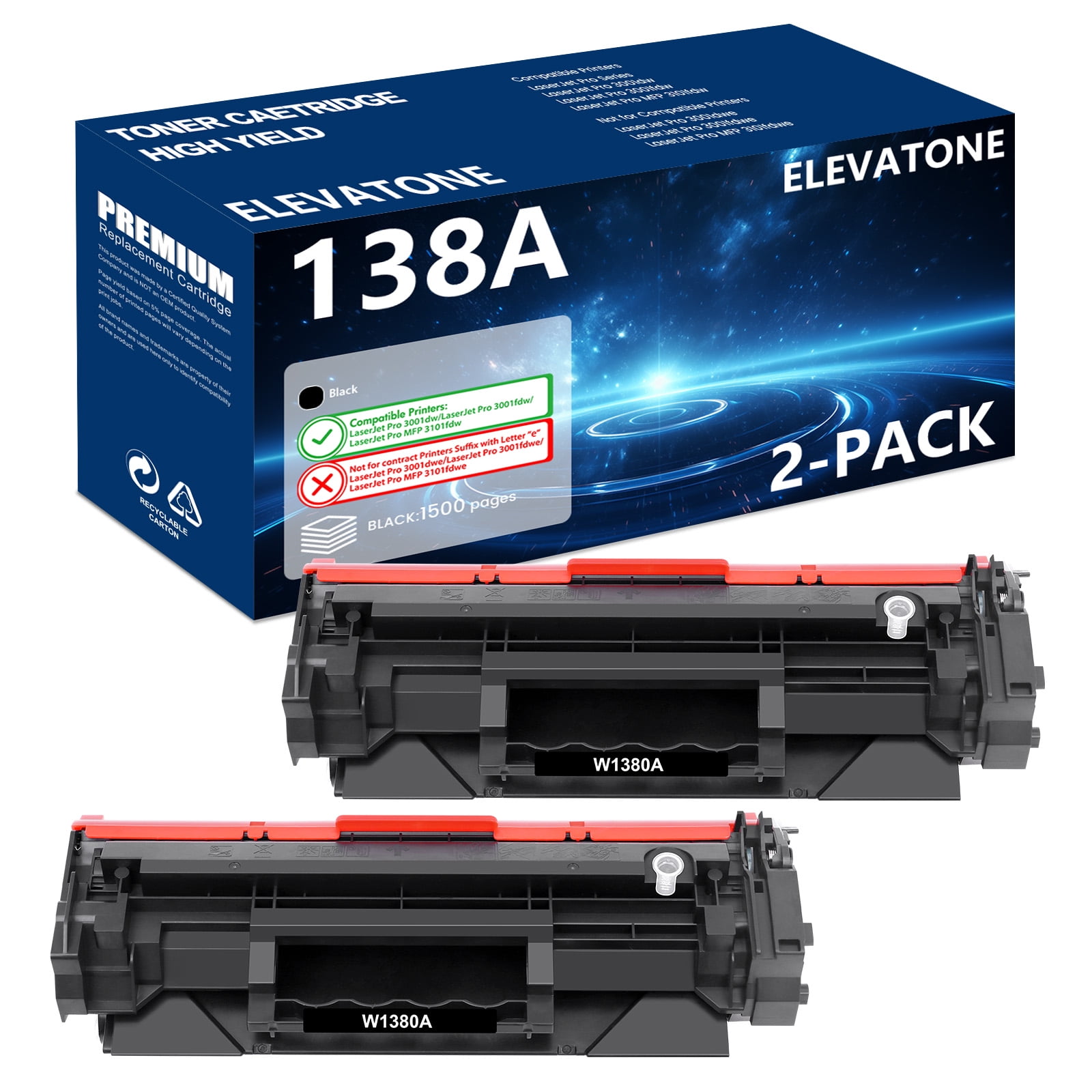 Elevatone 138A W1380A With Chip Toner Cartridge 2-Pack Replacement ...