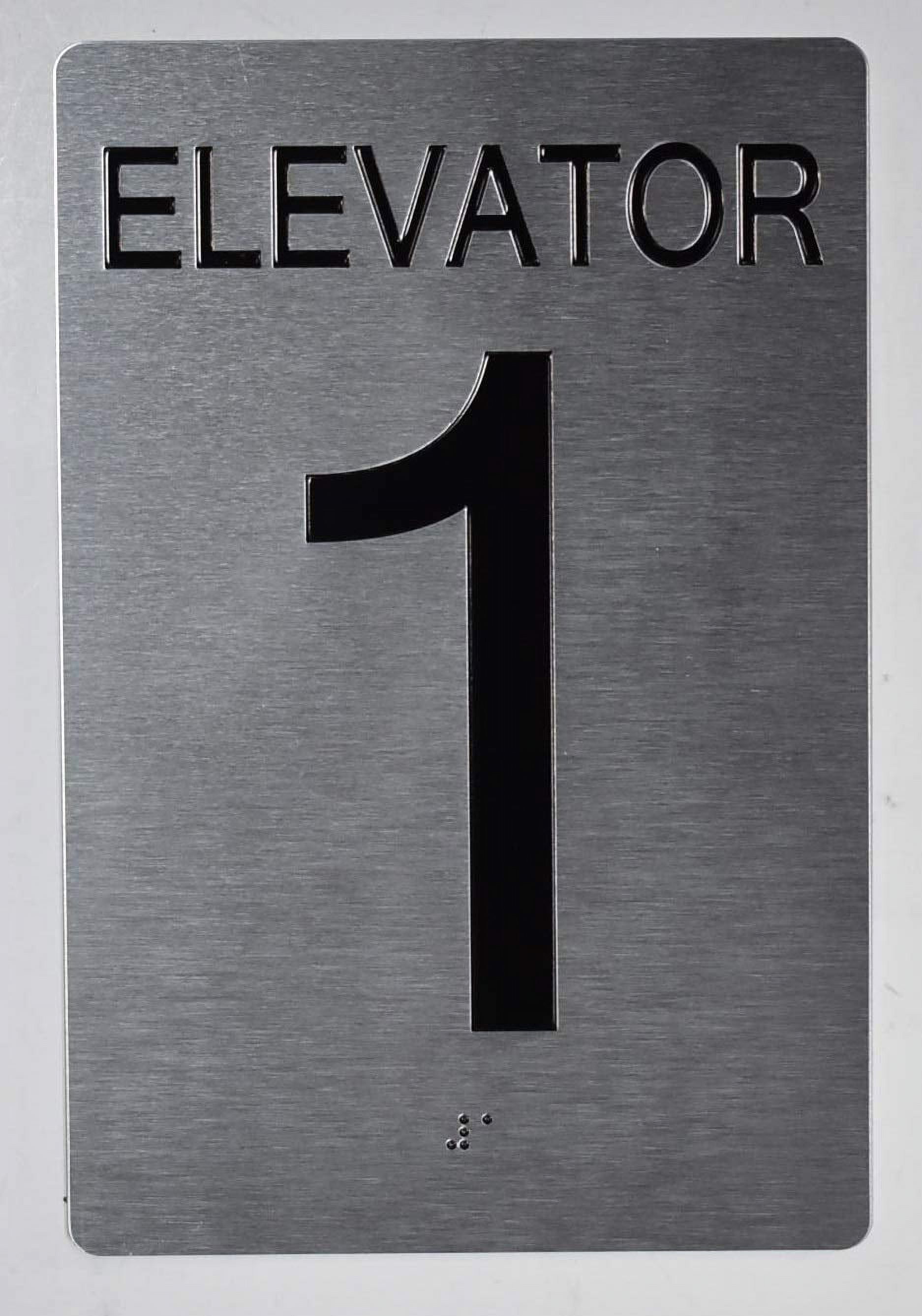 Elevator 1 Sign Silver - Tactile Touch Braille Sign (Aluminum !!, Brush ...