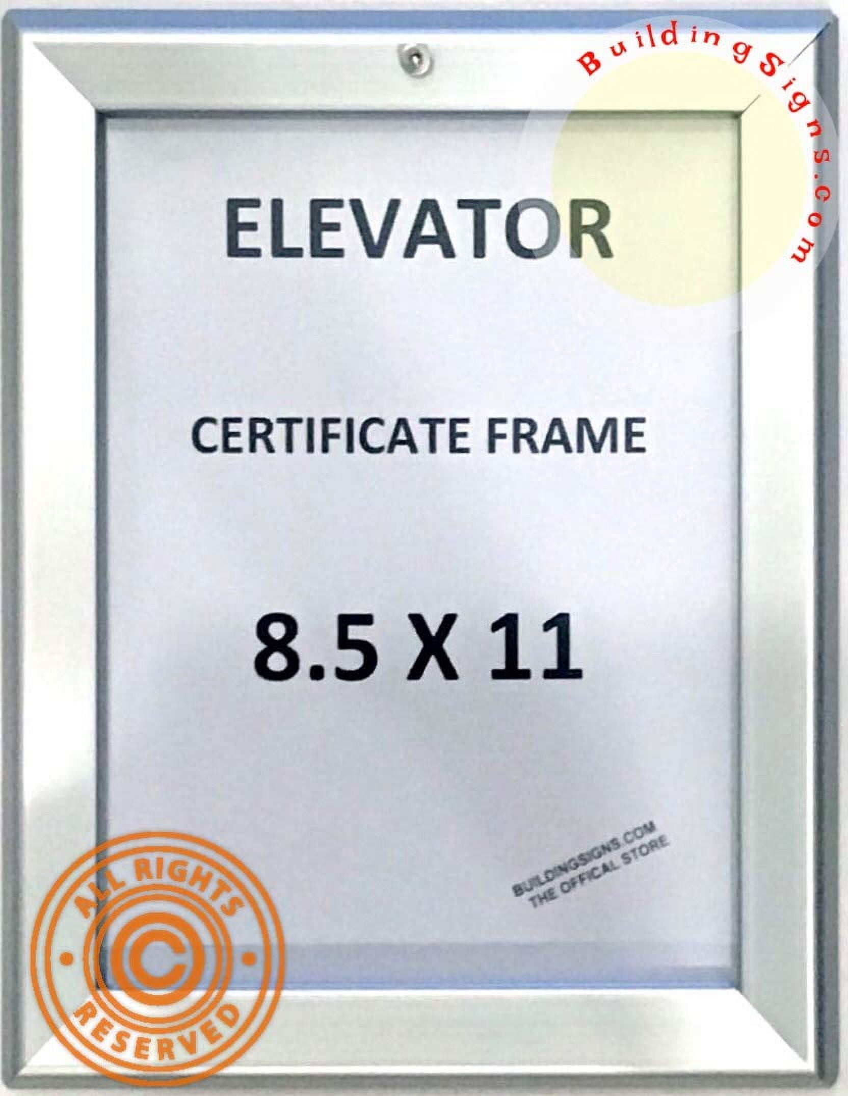 Elevator Certificate Frame 8.5x11 (Lockable !!!, Silver, Heavy Duty ...