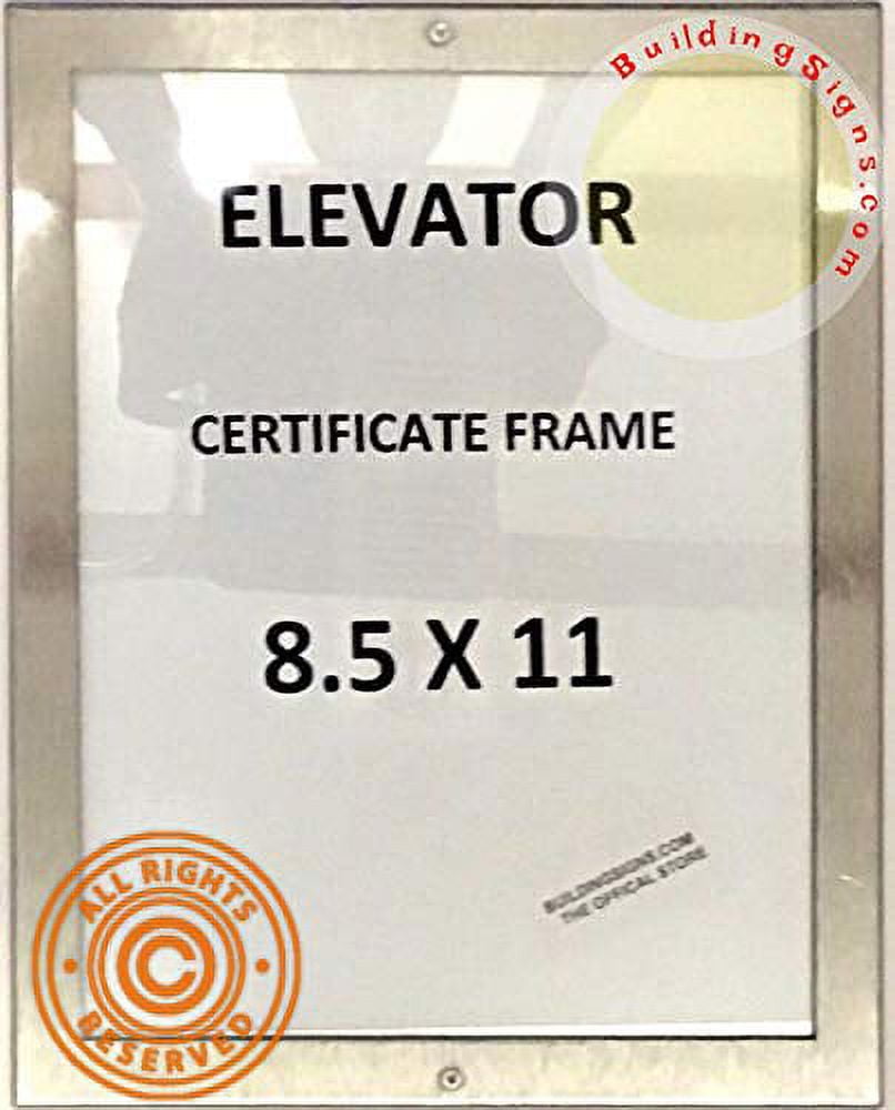 Elevator Certificate Frame 8.5x11 (Lockable !!!, Stainless Steel, Heavy ...