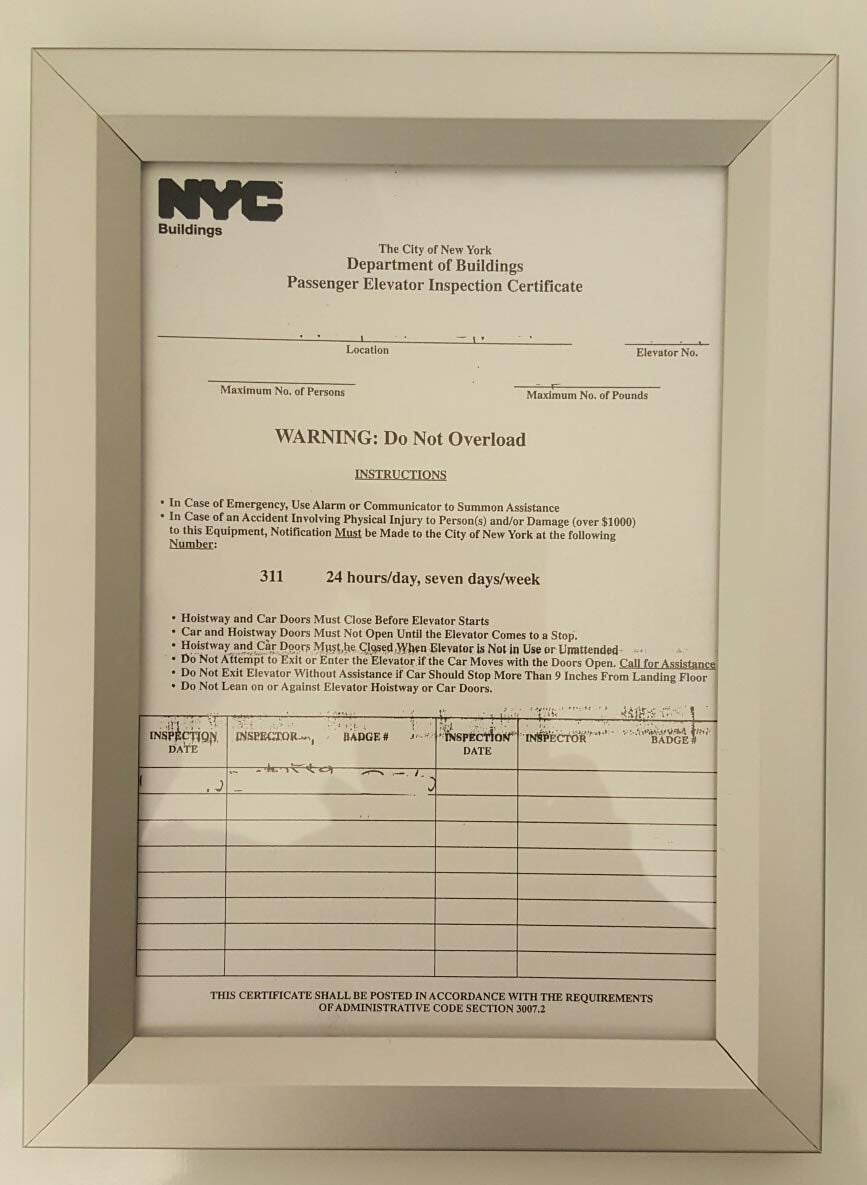 Elevator Permit Frame 6" X 9" (Heavy Duty Frame- Aluminum)(ref-2022-4 ...