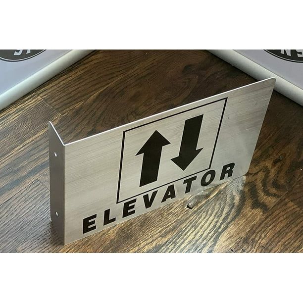 Elevator Projection Sign- Elevator 3D Sign (Silver- Brush Aluminium ...