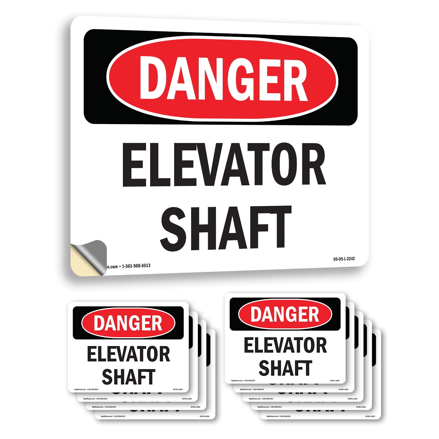 Elevator Shaft OSHA Danger Vinyl Decal Label 10 Inch x 7 Inch - 10 Pack ...