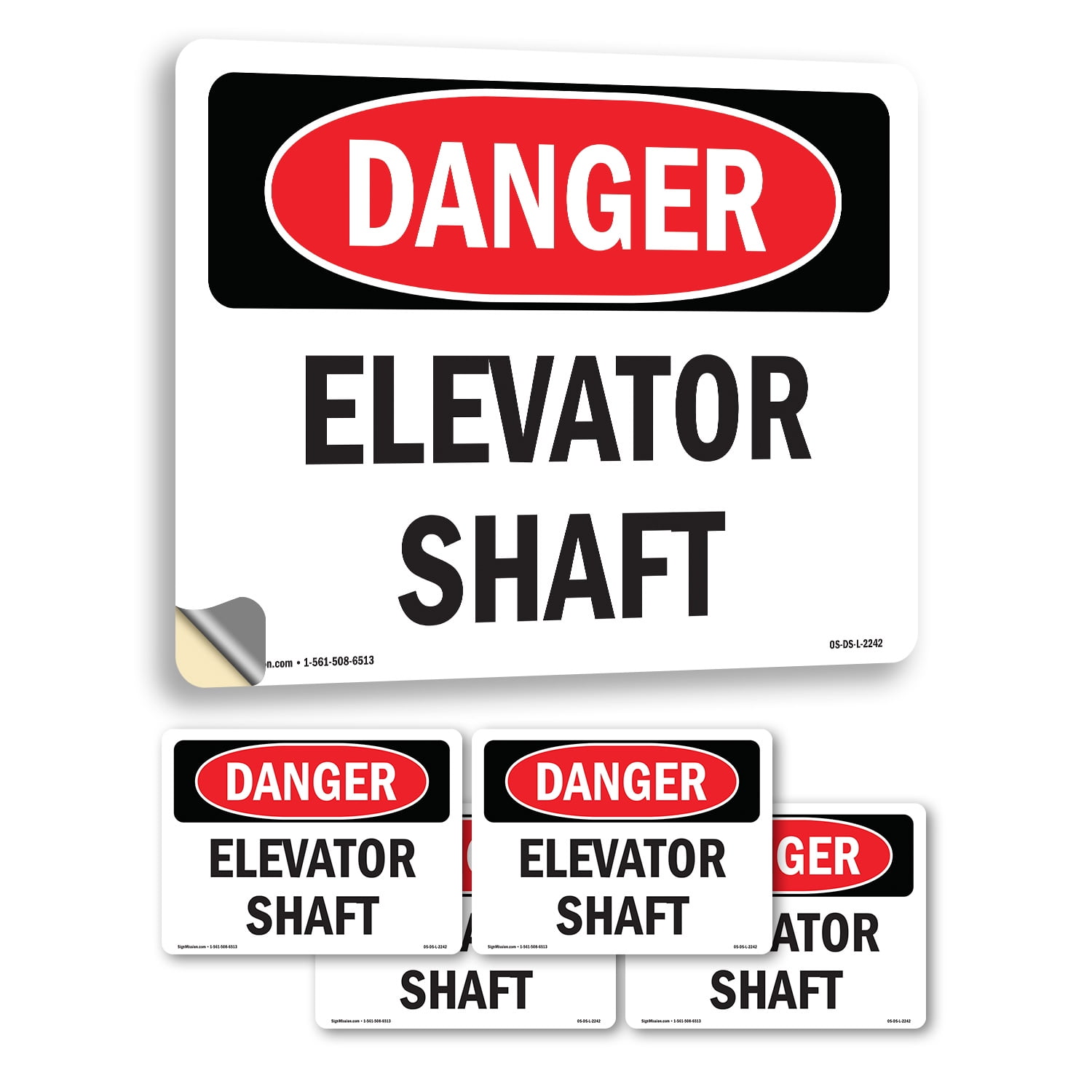 Elevator Shaft OSHA Danger Vinyl Decal Label 18 Inch x 12 Inch - 5 Pack ...