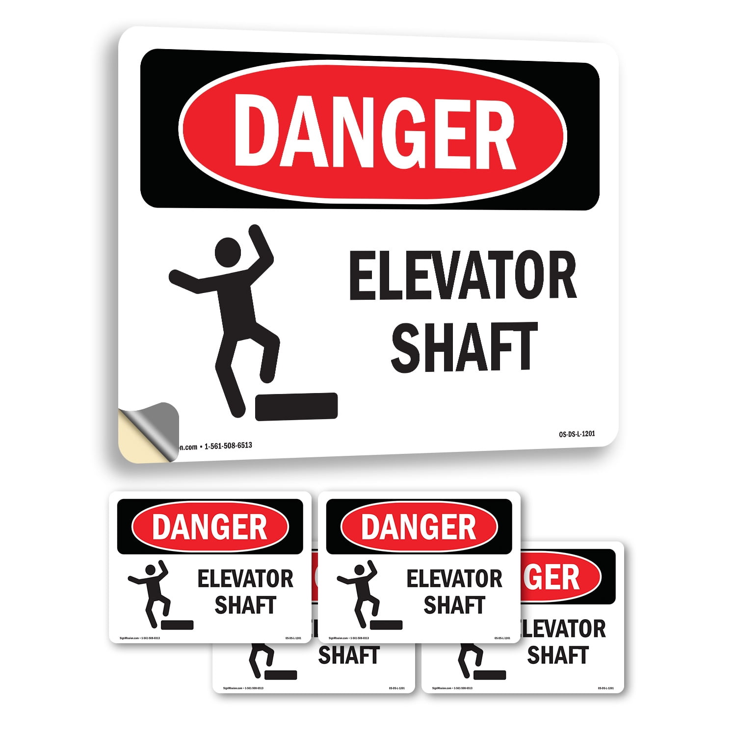 Elevator Shaft OSHA Danger Vinyl Decal Label 5 Inch x 3.5 Inch - 5 Pack ...