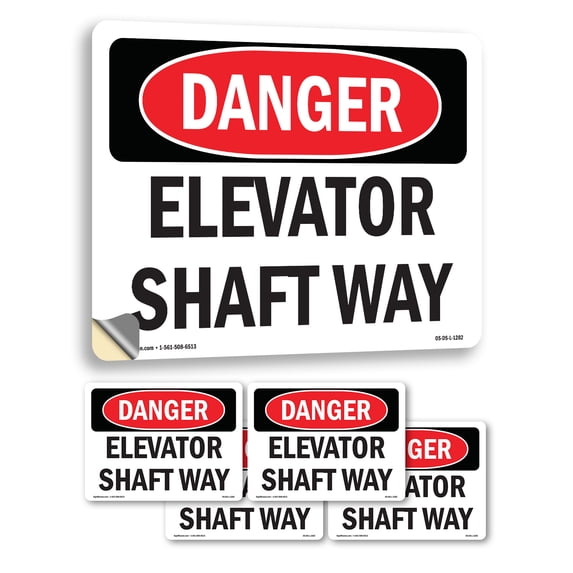 Elevator Shaft Way OSHA Danger Vinyl Decal Label 14 Inch x 10 Inch - 5 ...