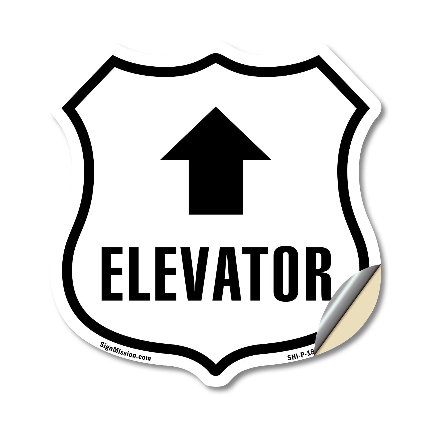 Elevator Up 18 inch X 18 inch Shield Shaped Heavy Duty 3.2 mil Vinyl ...