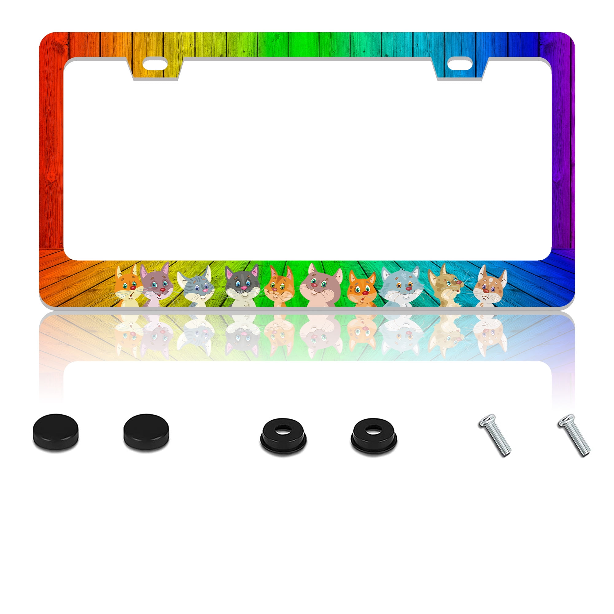 Eleven Funny Cartoon Cats License Plate Frame Metal Car Accessories ...