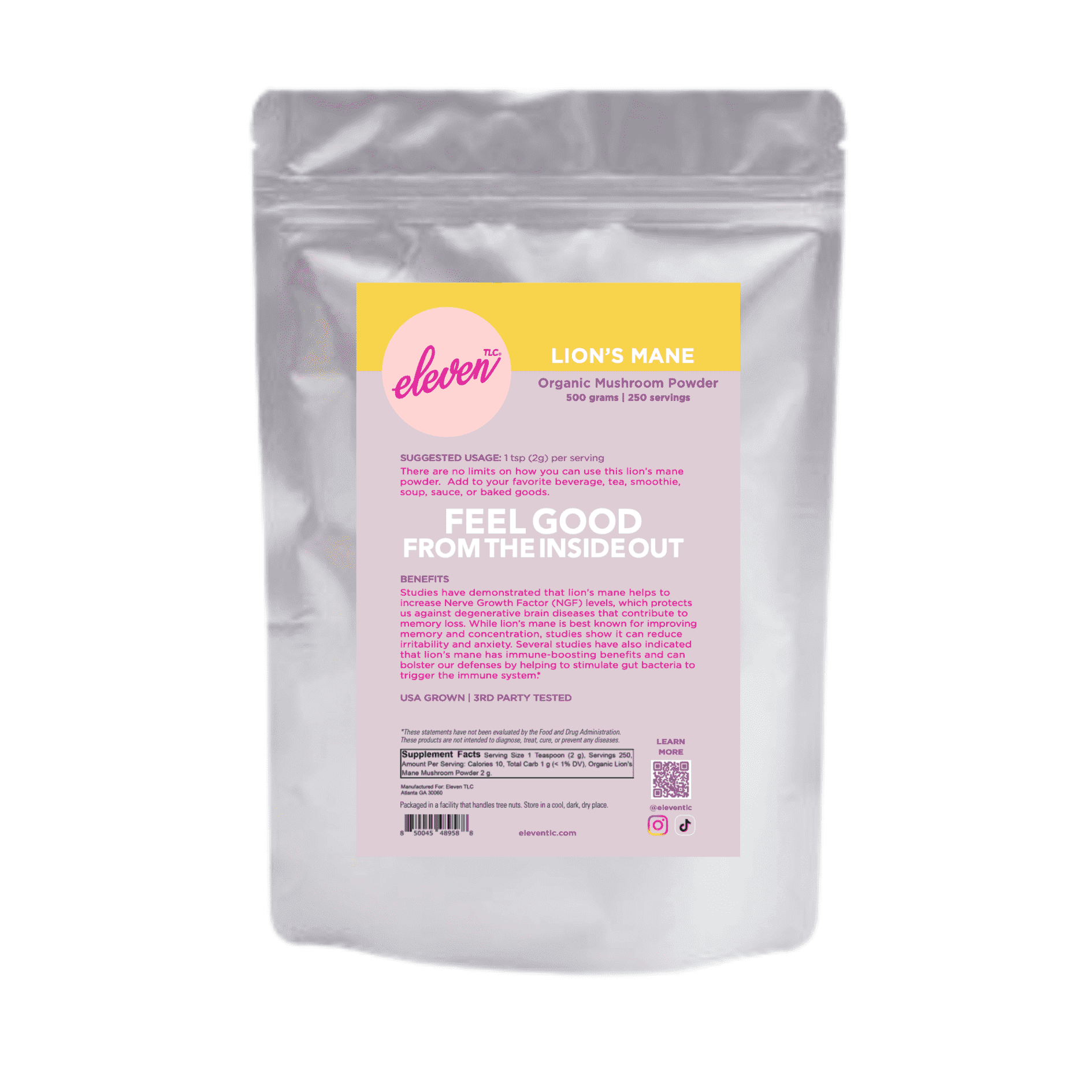 Eleven TLC, Organic Lion's Mane Full Spectrum Superfood Mushroom Powder ...