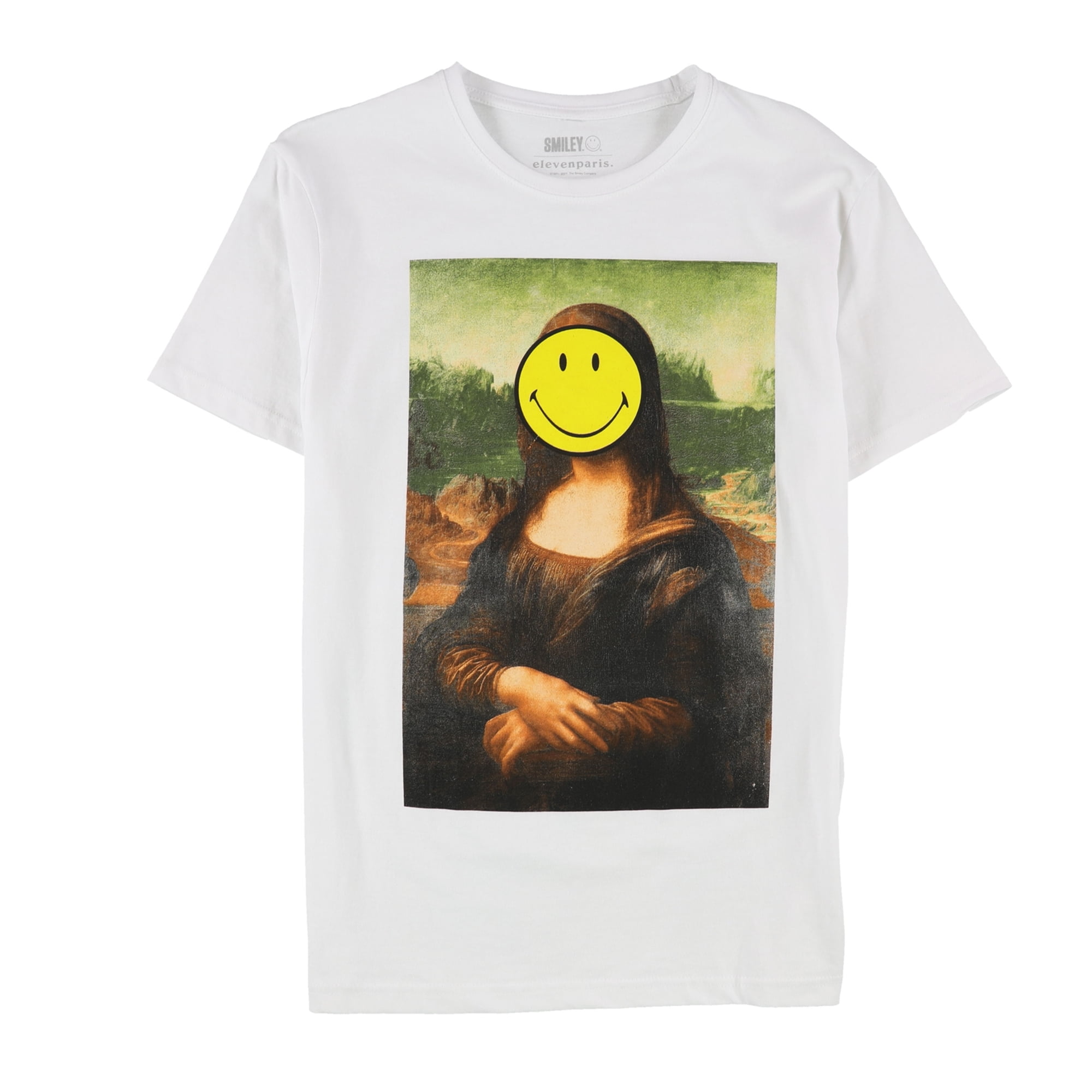 Elevenparis Mens Smiley Mona Lisa Graphic T-Shirt, White, Small ...