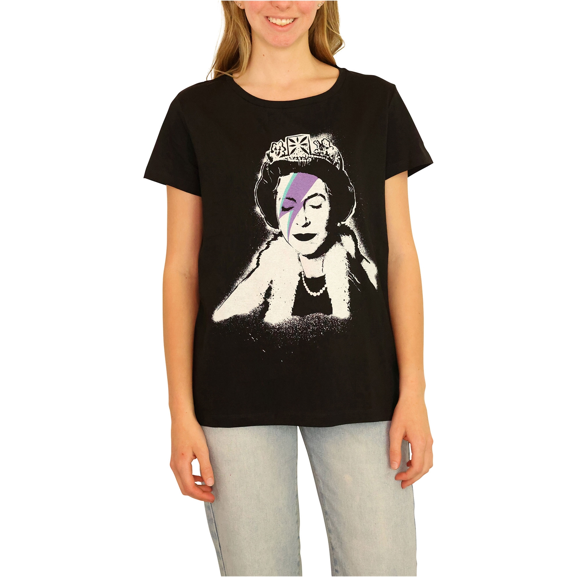 Elevenparis Womens Queen Elizabeth Graphic T-Shirt, Black, Small ...