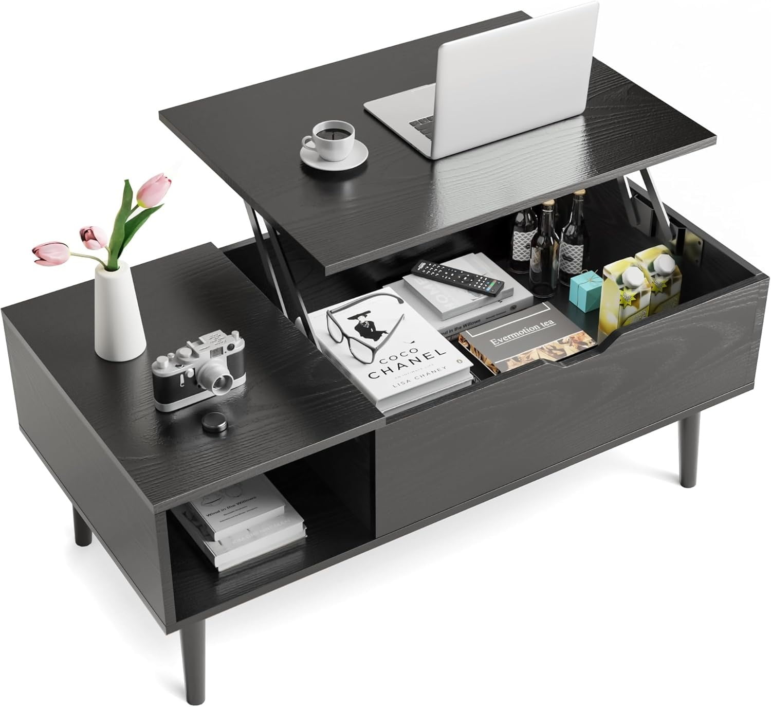 Elevon Coffee Table Black, Lift Top Coffee Tables for Living Room ...