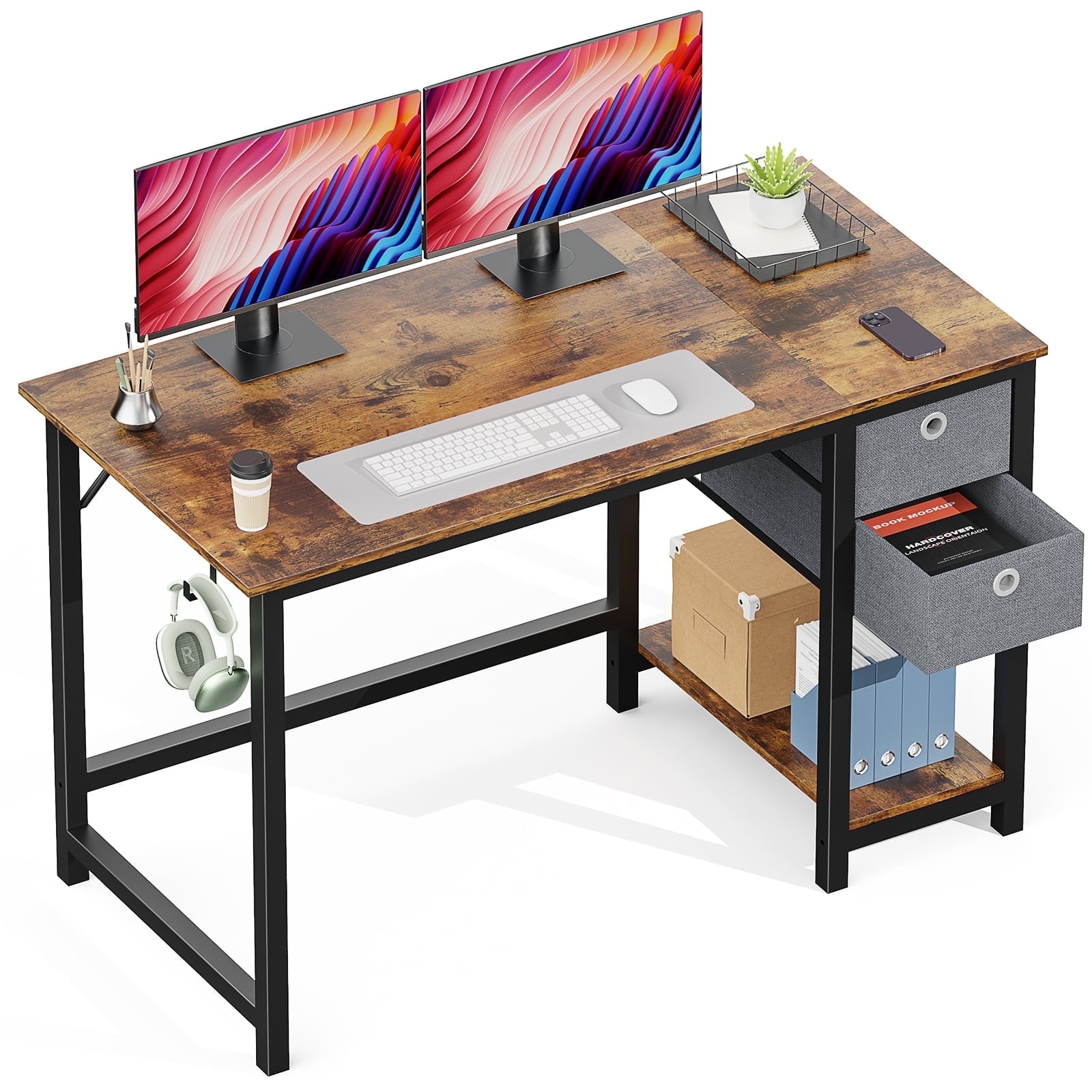 Elevon Computer Desk with Drawers 48 Inch Office Writing Work Kids ...