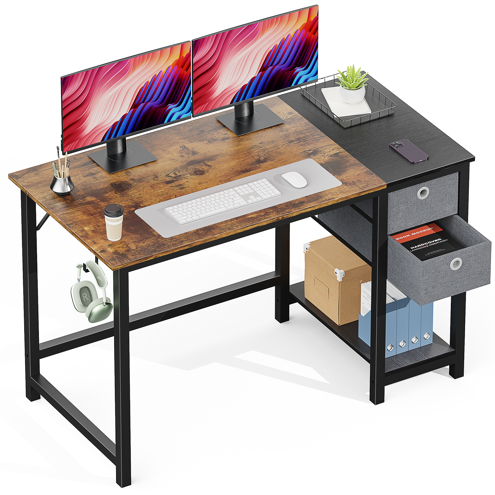 Elevon Computer Desk with Drawers 48 Inch Office Writing Work Kids ...