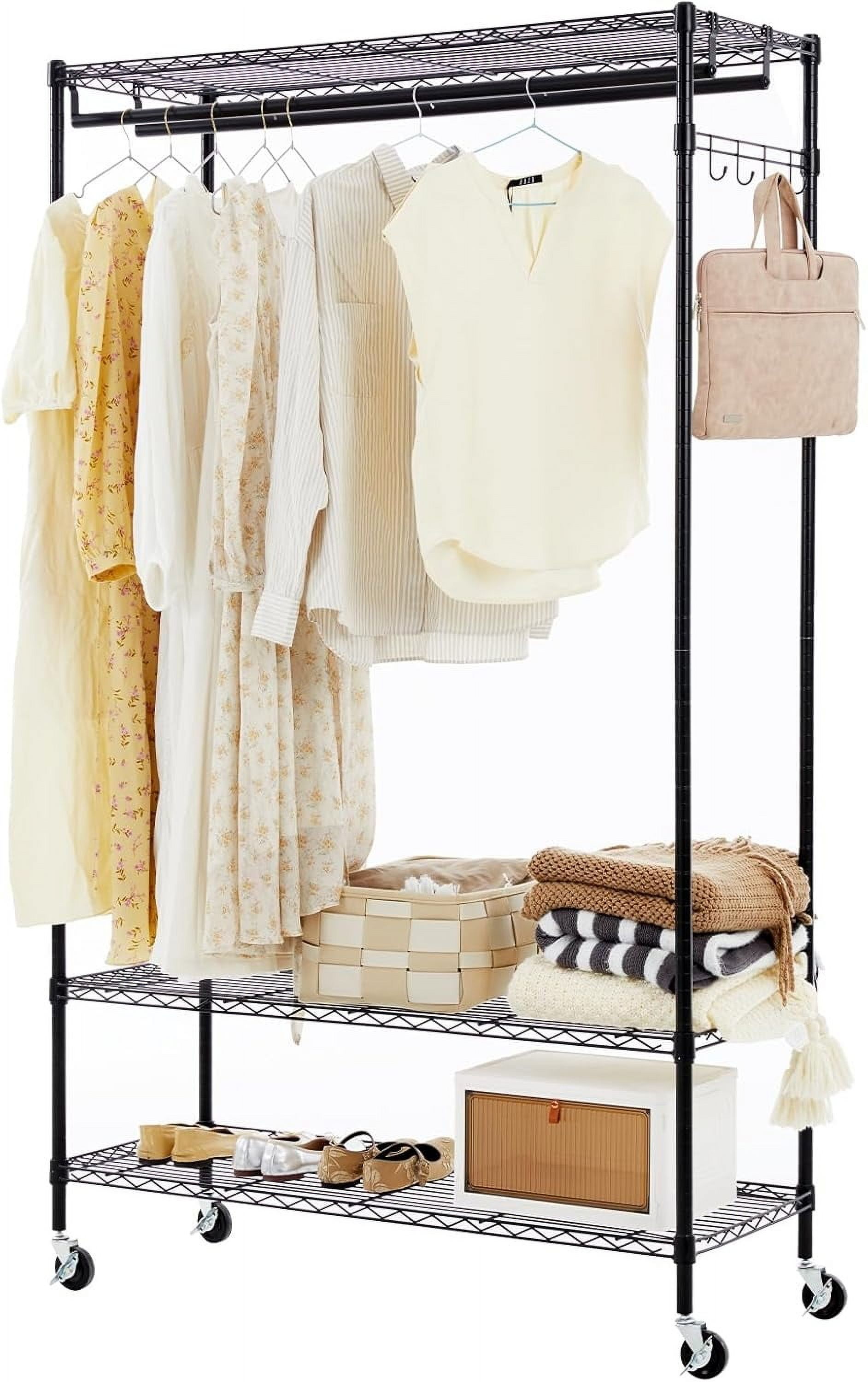 Elevon Large Rolling Clothes Rack, Heavy Duty Garment Racks 3 Tiers ...