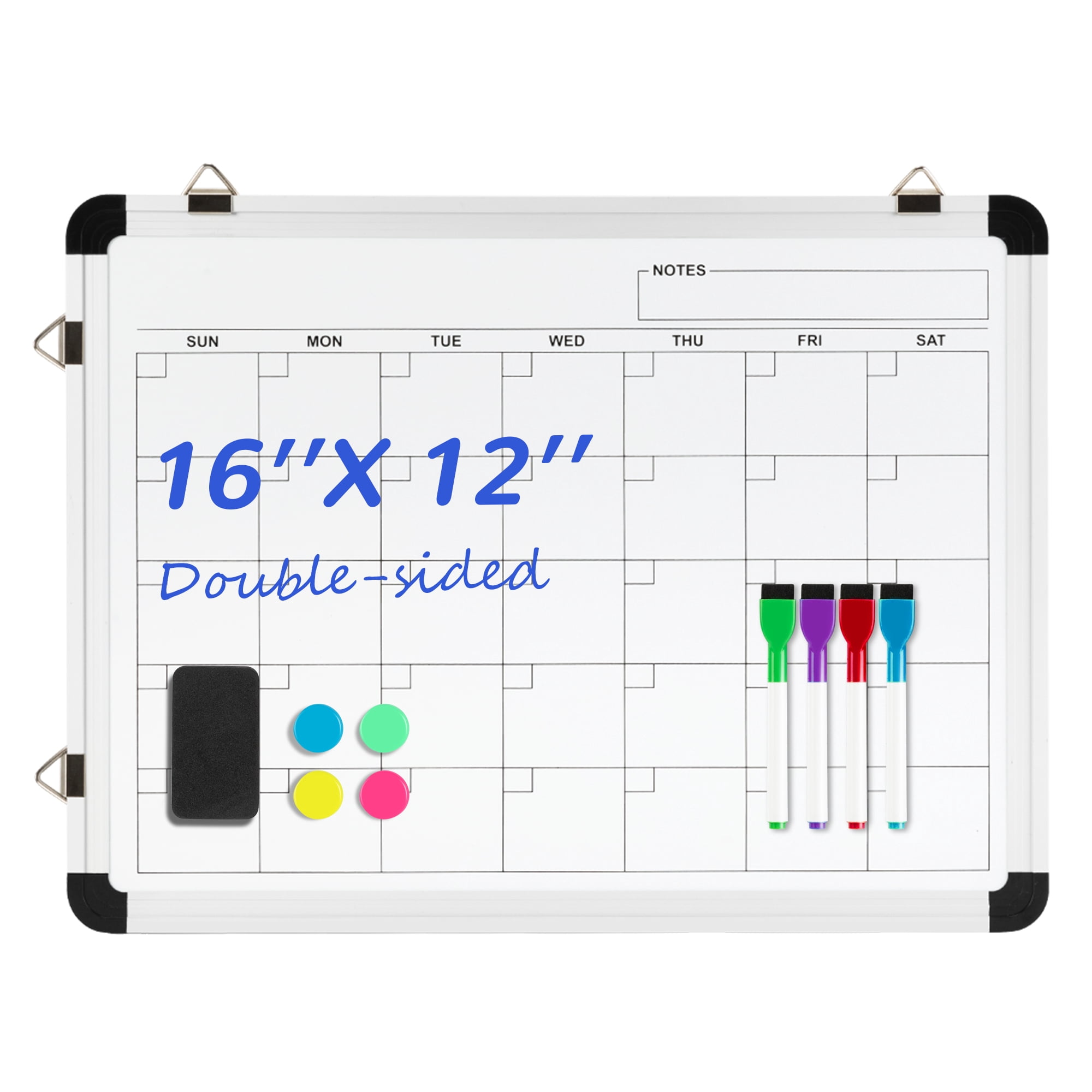 Elevon Monthly Dry Erase Calendar Whiteboard, 16" x 12" Double-Sided ...
