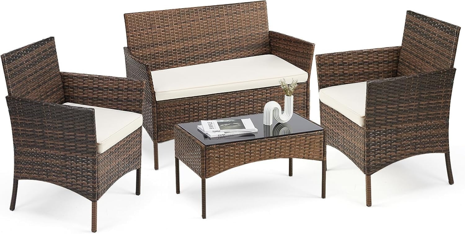 Elevon Patio Furniture Set 4 Pieces, Outdoor Wicker Furniture with ...