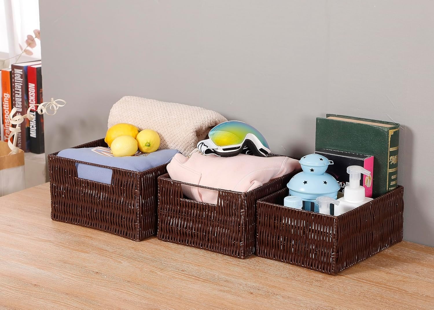 Elevon Rectangle Wicker Storage Baskets for Storage Racks, Shelves ...