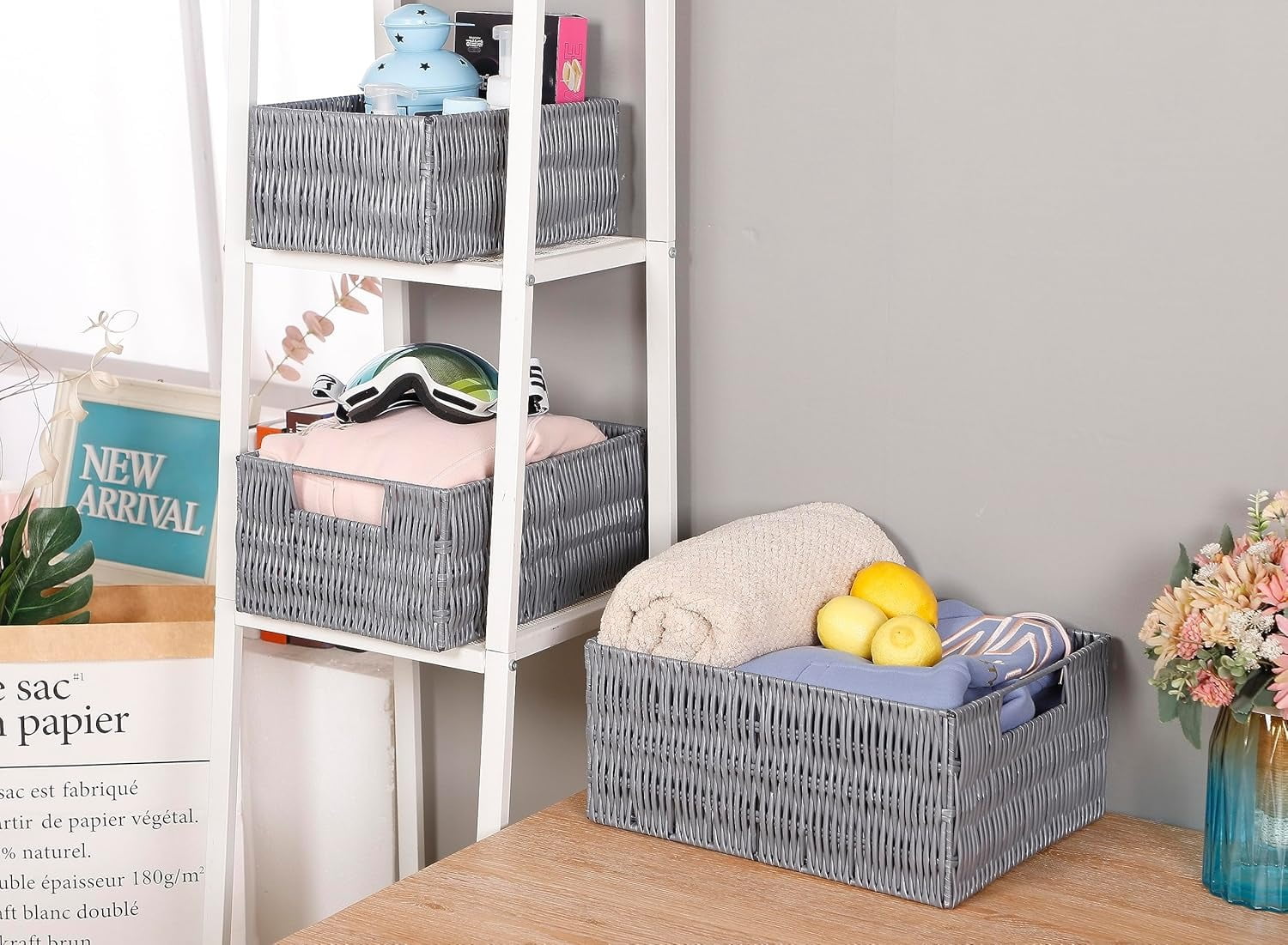 Elevon Rectangle Wicker Storage Baskets for Storage Racks, Shelves ...