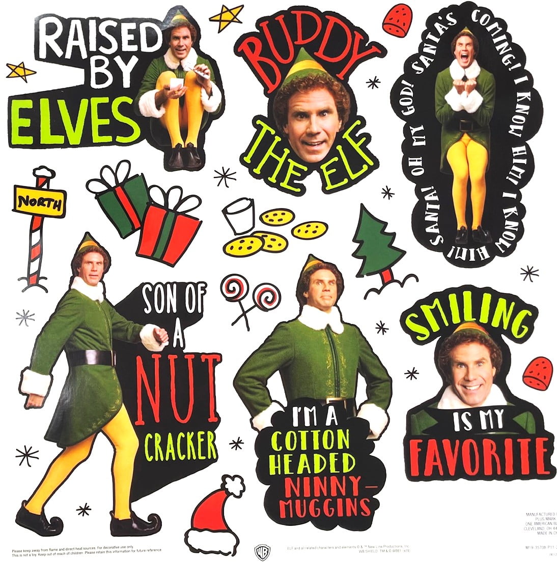 Elf Buddy Santa I Know Him! Christmas Decoration Window Cling - 16 ...