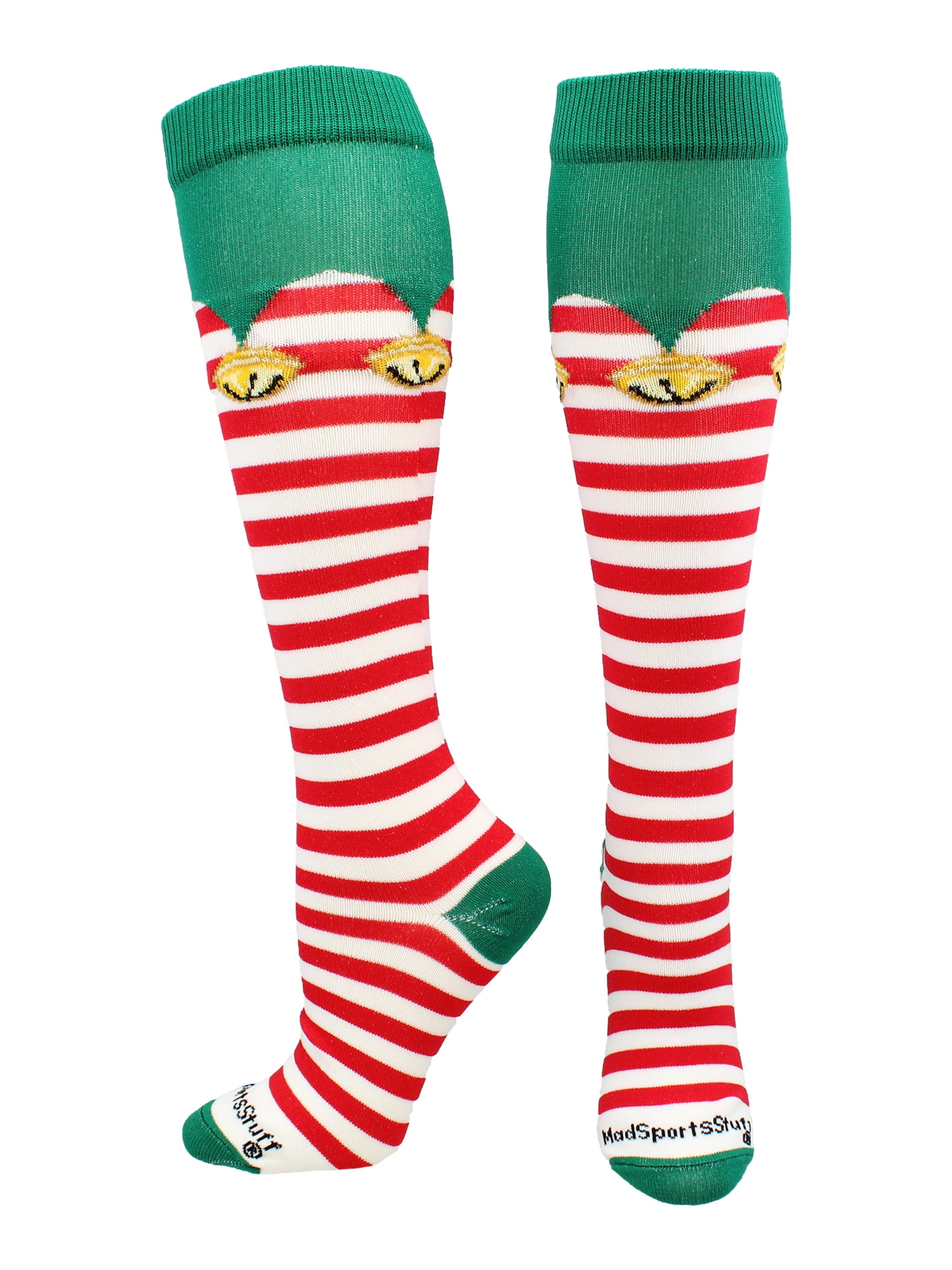Elf Christmas Socks Over the Calf (White/Red/Green, Large) - Walmart.com