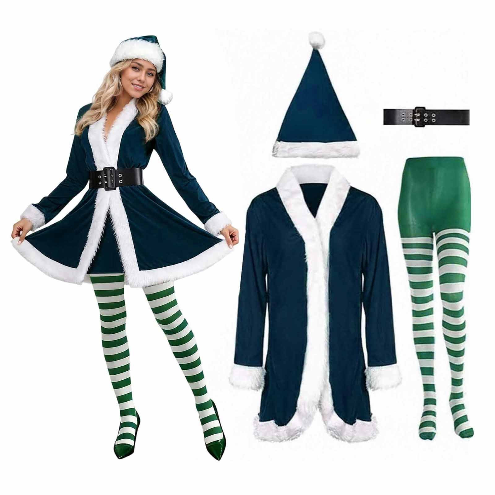 Elf Cost-ume for Women Christmas Elves Outfit with Hat & Accessories ...