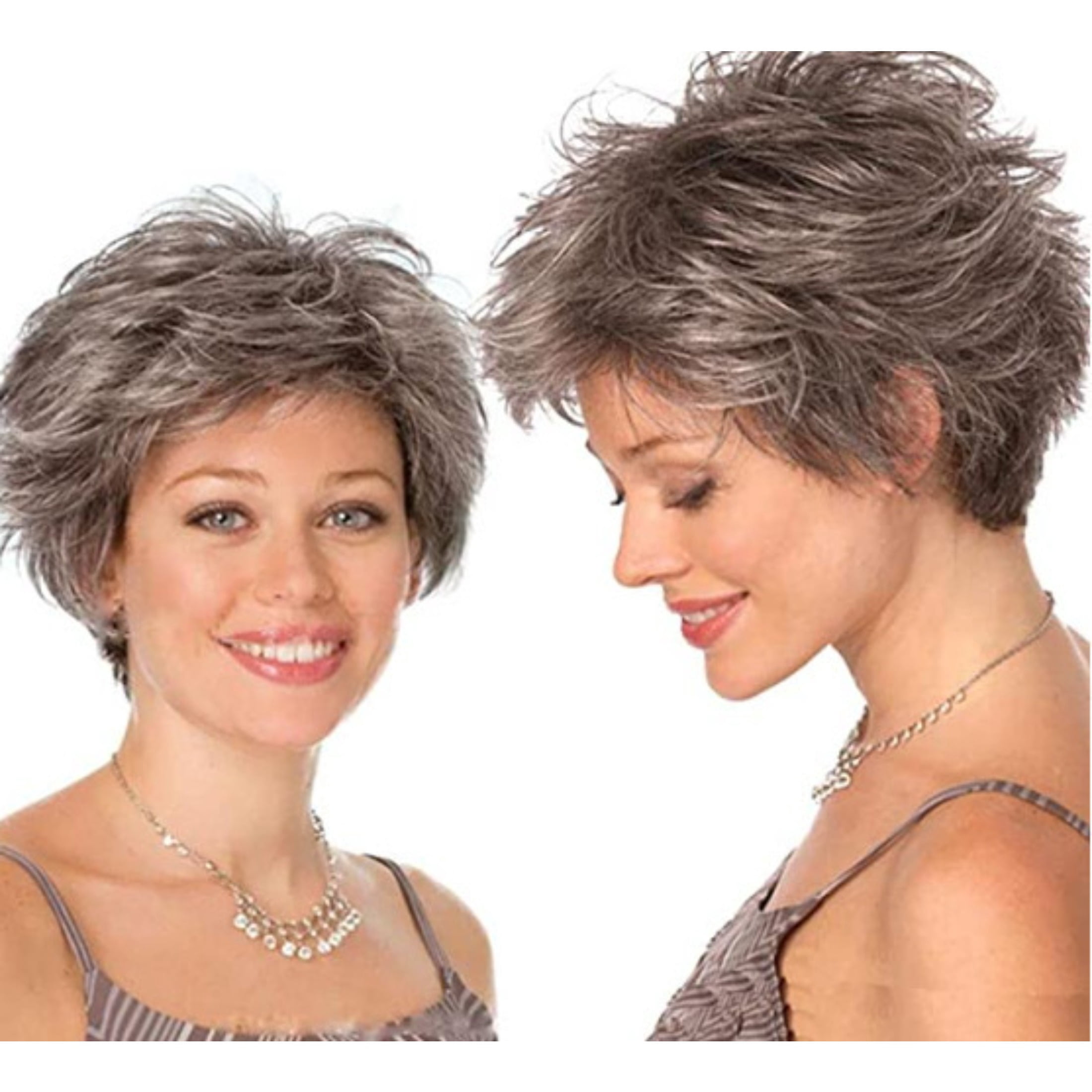 Elf Cut Wig Short Hair Wig with Bangs Mixed Color Highlights Fluffy ...