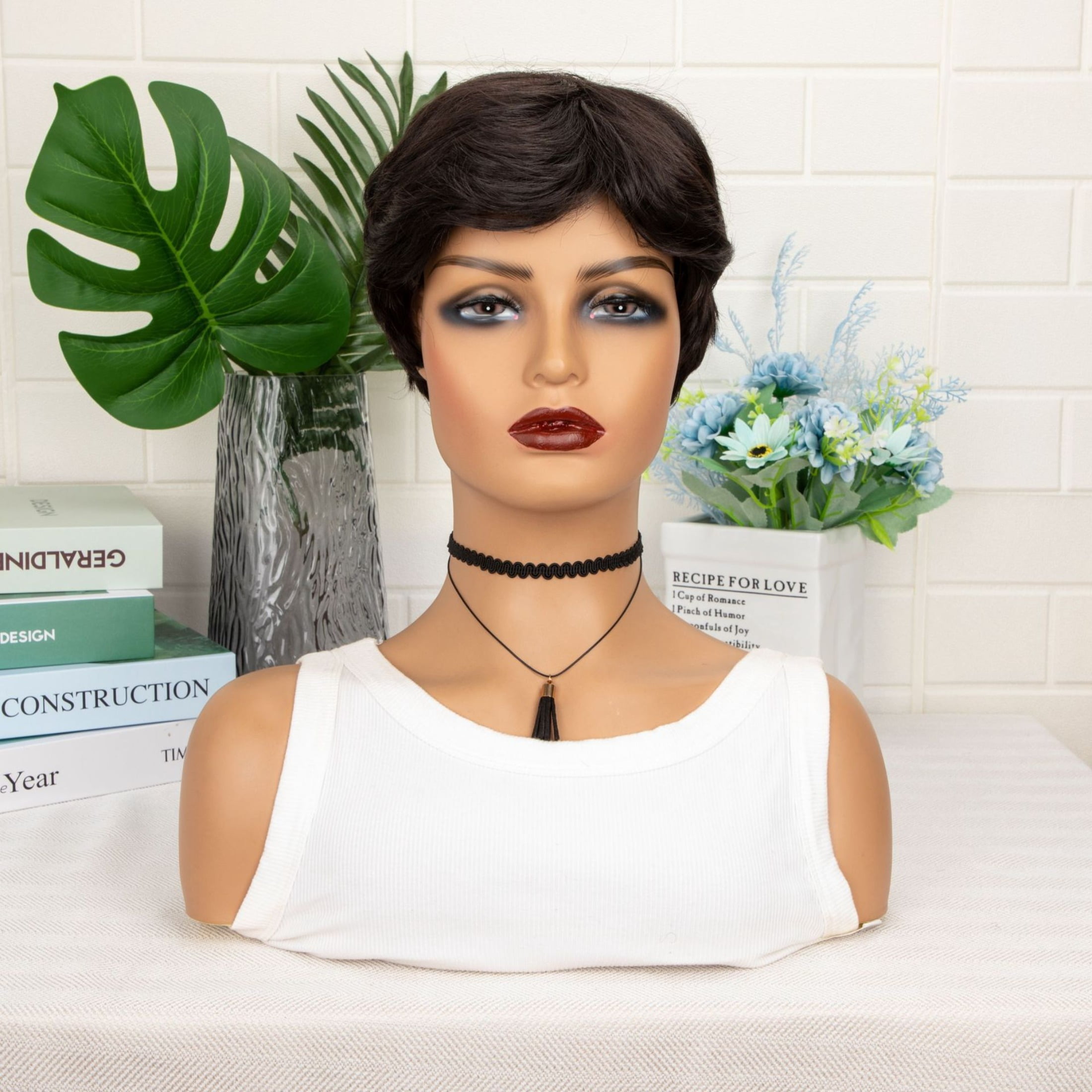 Elf Cut Wig Short Hair Wig with Bangs Mixed Color Highlights Fluffy ...