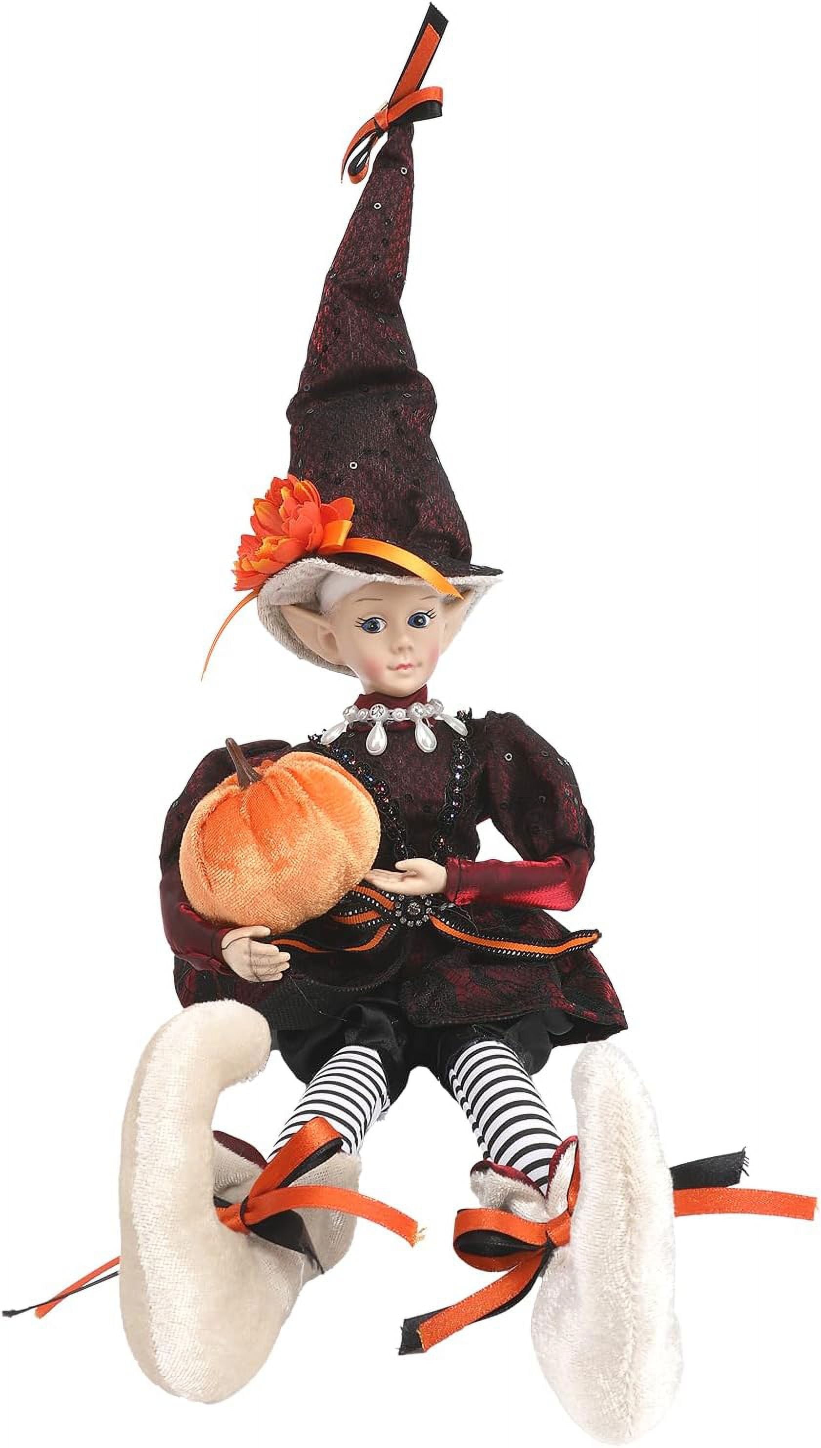 Elf Doll Poseable Witch Doll Holding Pumpkin Figurines Elf Girl On Tabletop Kitchen Christmas ...
