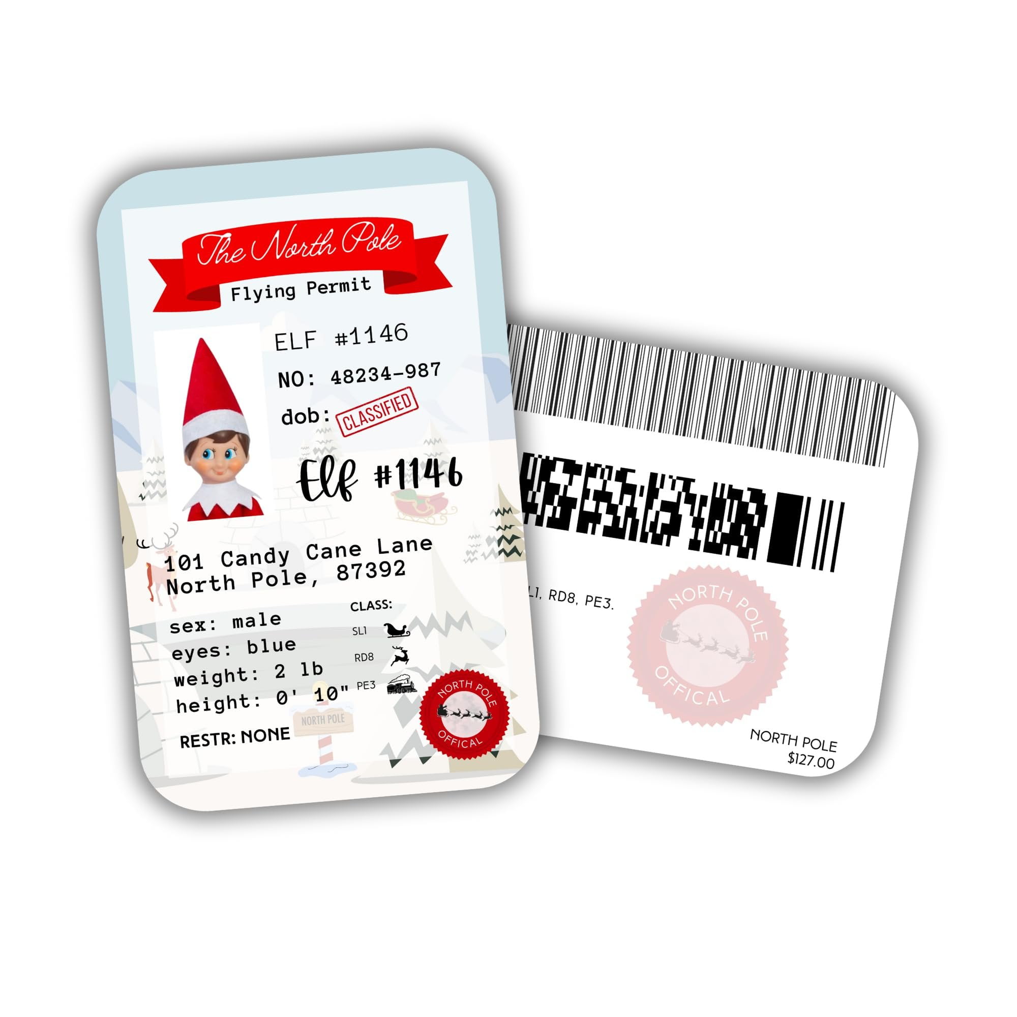 Elf Drivers License Flying Permit 5 Pack 3.5x2 Plastic Card Elf ...
