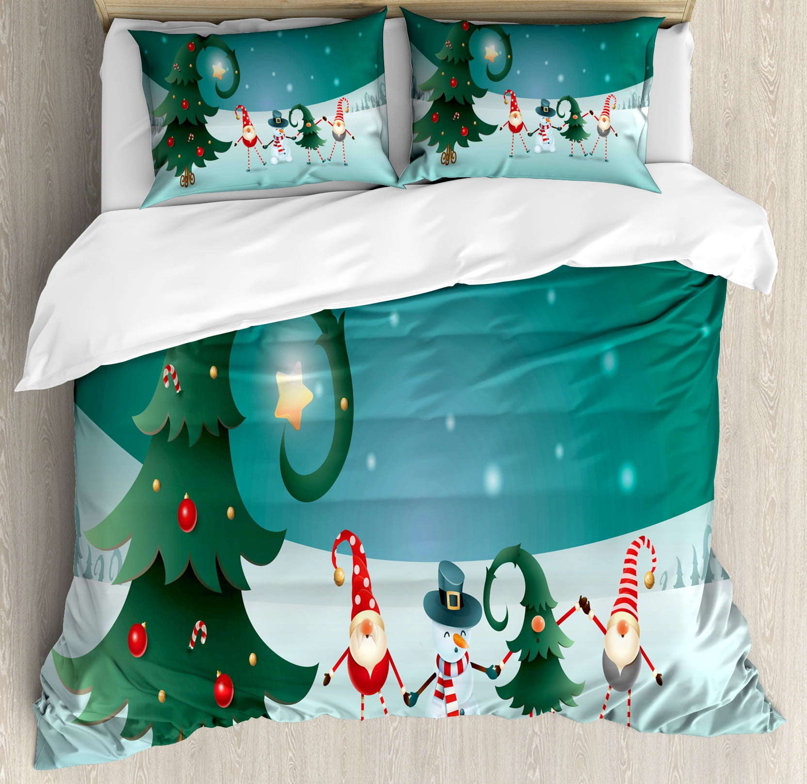 Elf Duvet Cover Set, Friendly Holiday Celebration Theme Winter Scene ...