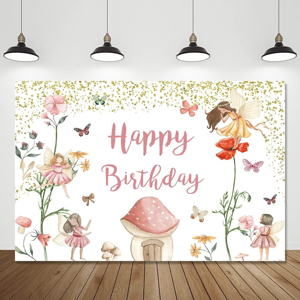 Elf Fairy Birthday Backdrop Flowers Butterfly Mushroom Decorations ...