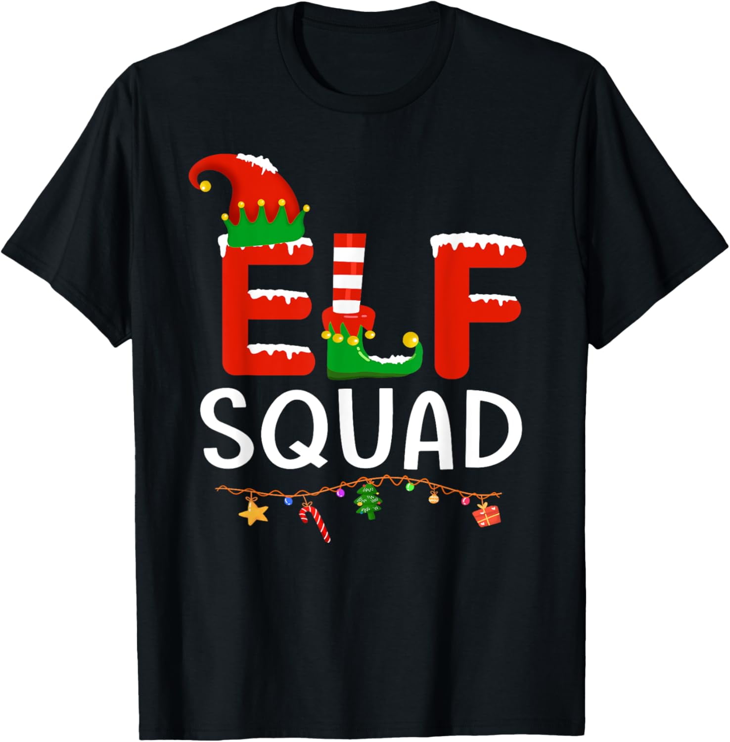 Elf Family Christmas Matching Pajamas Men Women Elf Squad T-Shirt men and women can wear, black ...