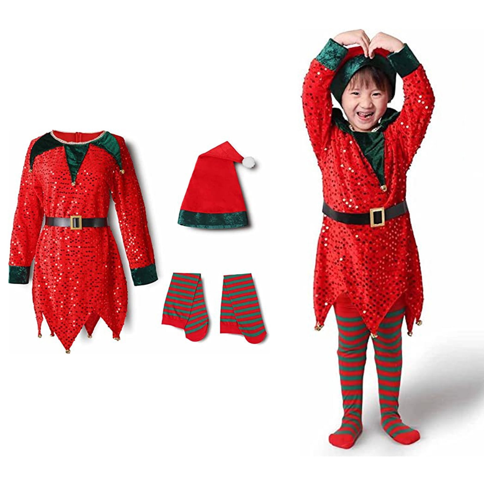 Elf Girl Dress Christmas Dresses Long Sleeve Hooded Elf Dress Christmas ...