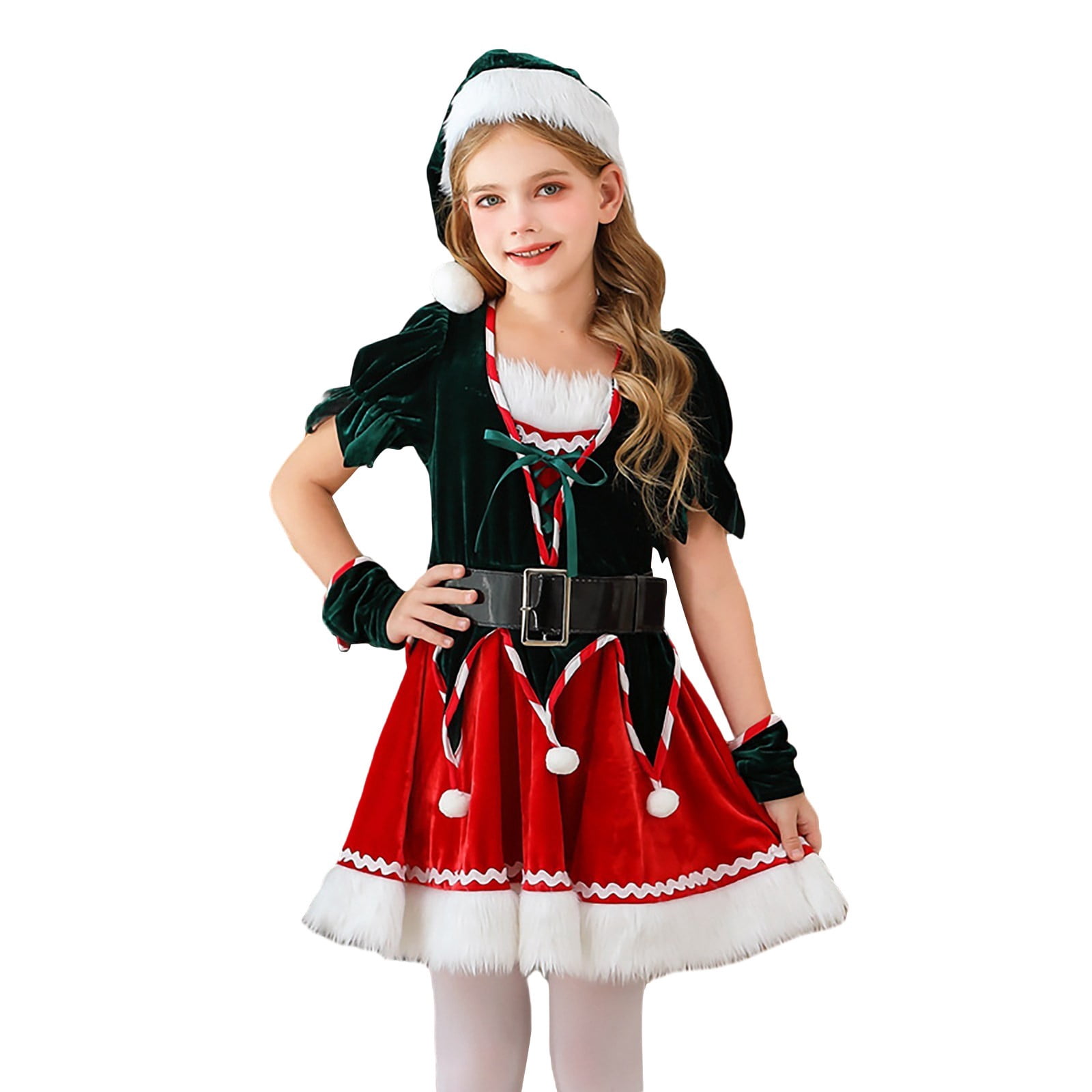 Elf Girl Outfit Short Sleeve Christmas Elf Dress Girls Hat Set Festive ...