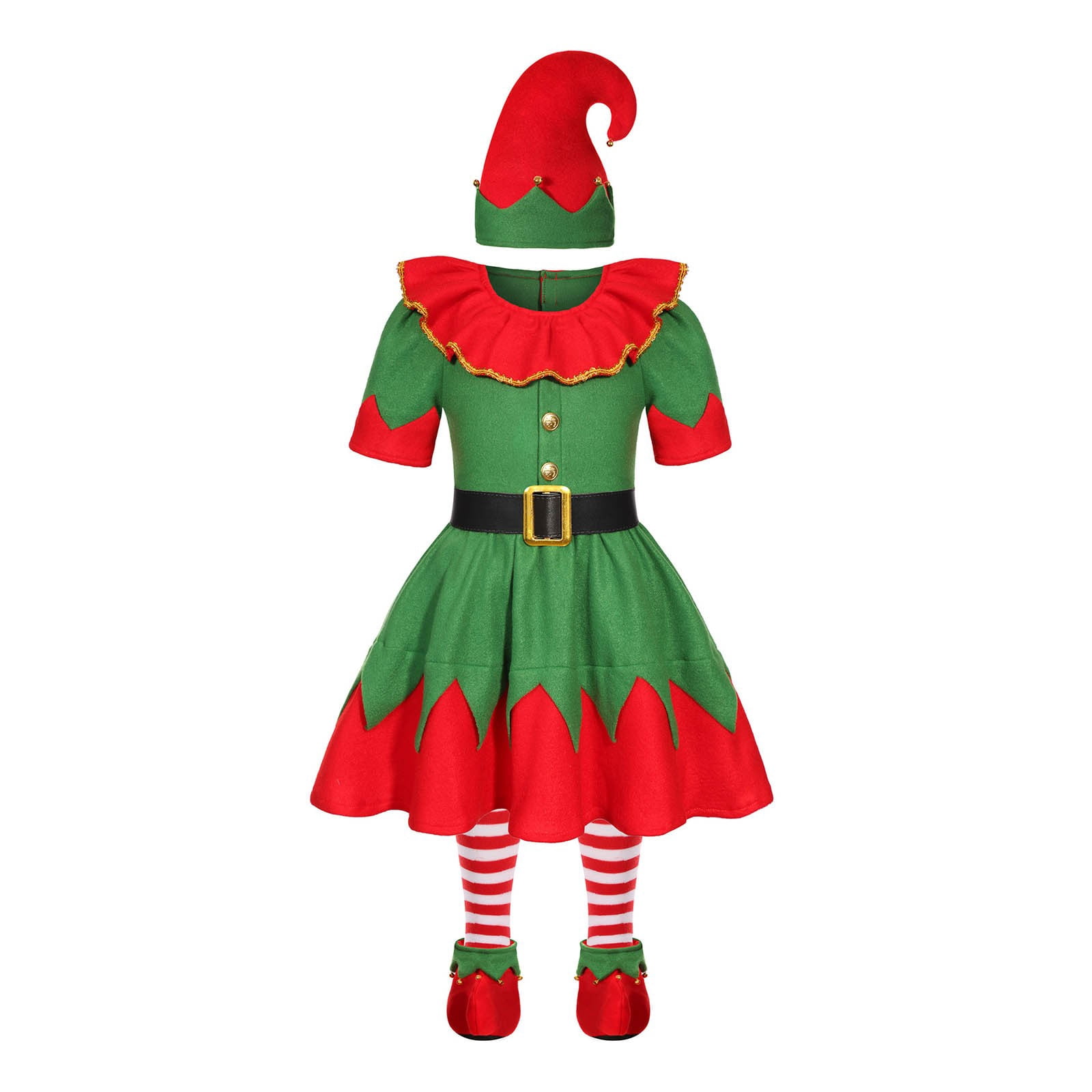 Elf Girl Outfit Short Sleeve Christmas Elf Dress Girls Hat Set Party ...