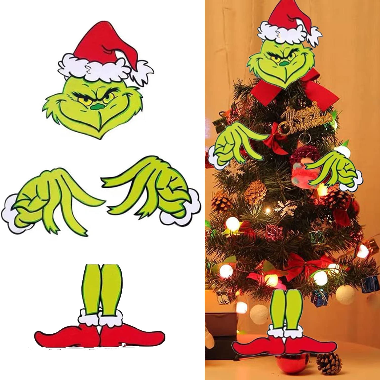 Elf Head Arms and Legs Christmas Tree Ornament, Grinch Decorations for ...