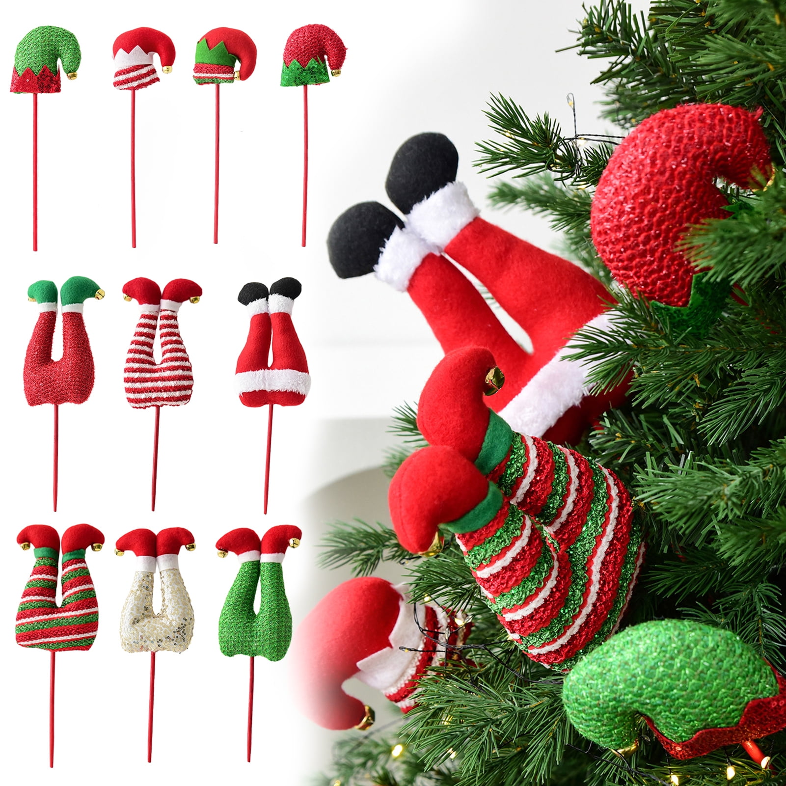 Elf Leg Christmas Tree Picks 3D Decorative Stems with Colorful Stripes ...